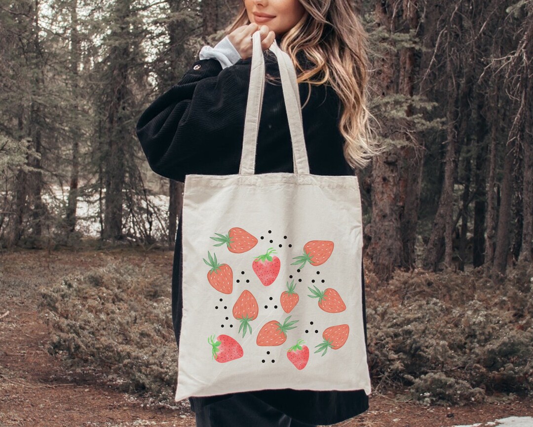 Strawberry Tote Bag Cottagecore Cute Tote Bag Strawberry Bag Plant Tote