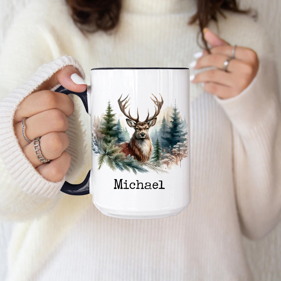 Retro Deer Wilderness Scene Mug, Nineties Vintage Buck and Doe Deer ...