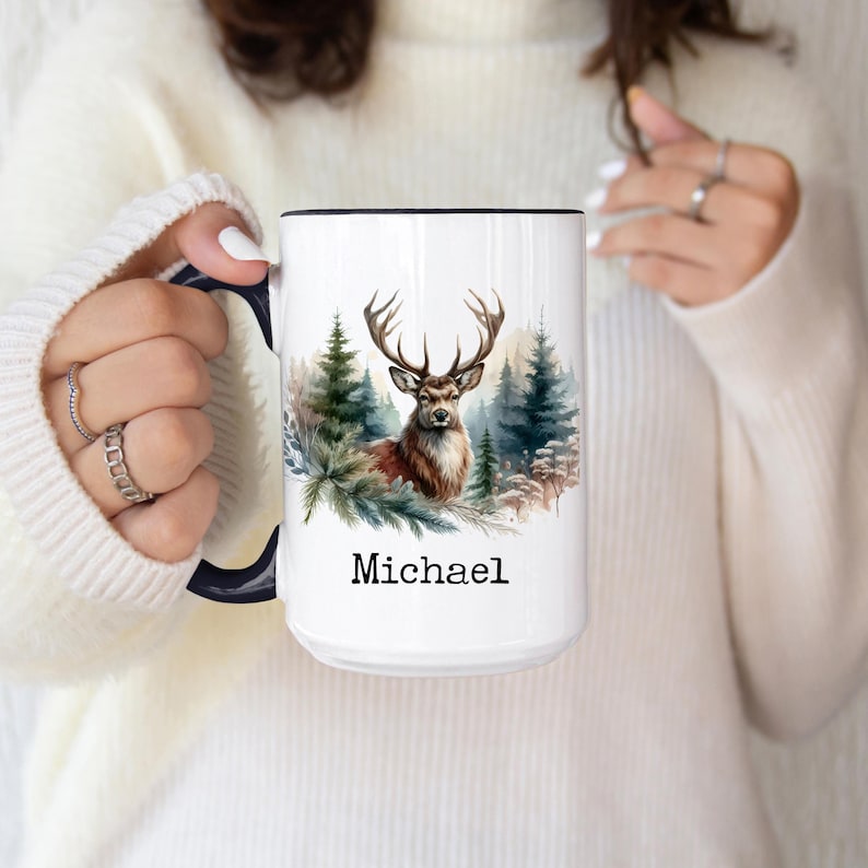 Retro Deer Wilderness Scene Mug, Nineties Vintage Buck and Doe Deer ...