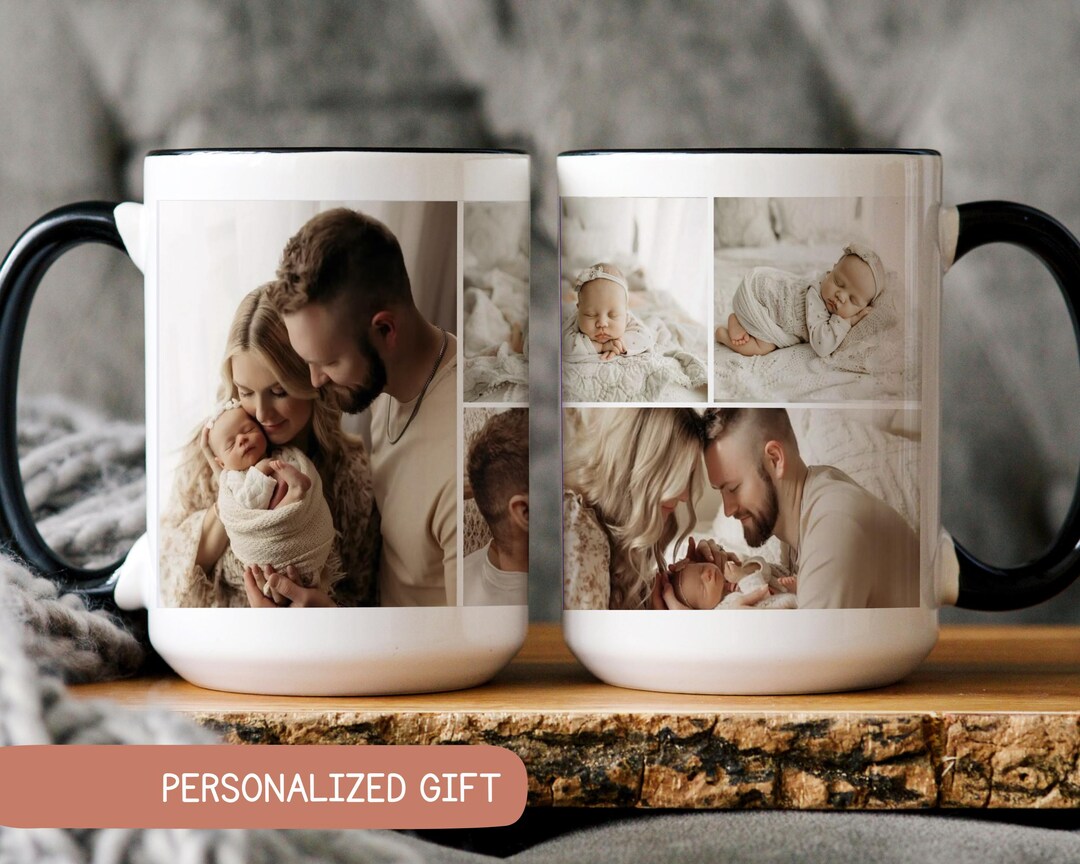 Photo Collage Mug With Personalized Text, Custom Photo Mug, Custom ...