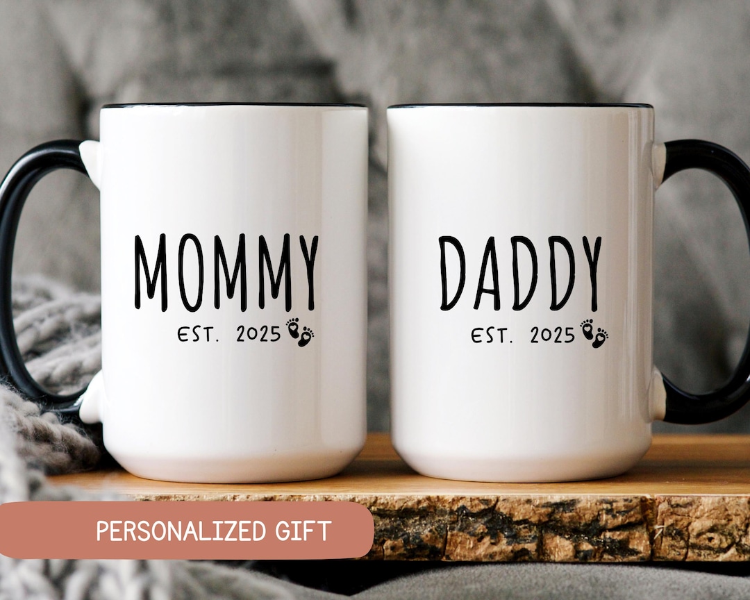 New Mom and Dad Mugs, Mommy and Daddy Est. Coffee Mugs, Parents to Be ...