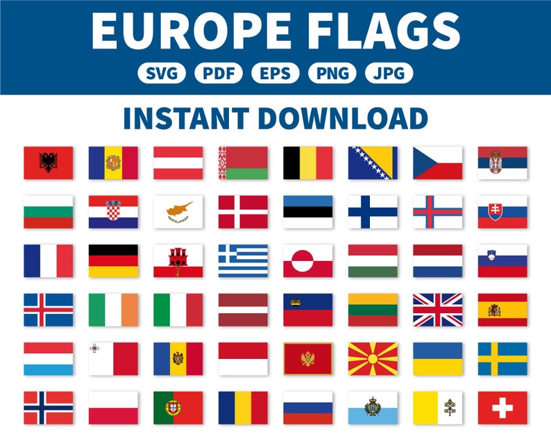 Flags of Europe Collection Pack | Svg - Pdf - Eps - Png - Jpg - Etsy