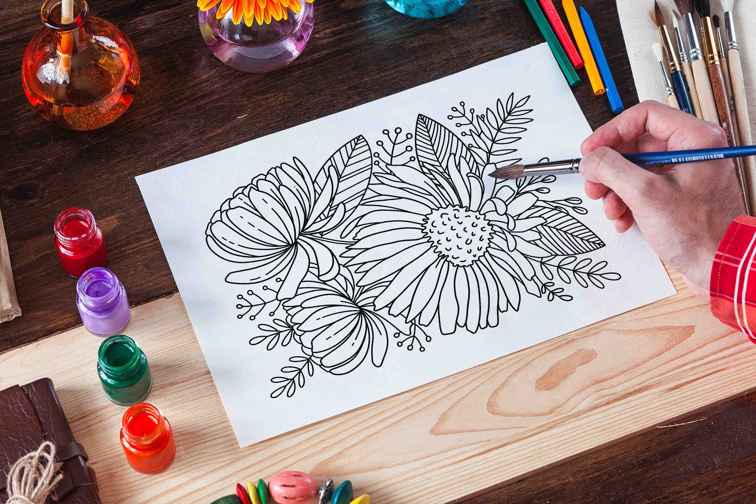 Coloring Page, Mindful Coloring Page, Plants and Flowers Coloring Page ...