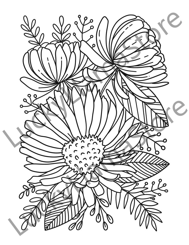 Coloring Page, Mindful Coloring Page, Plants and Flowers Coloring Page ...