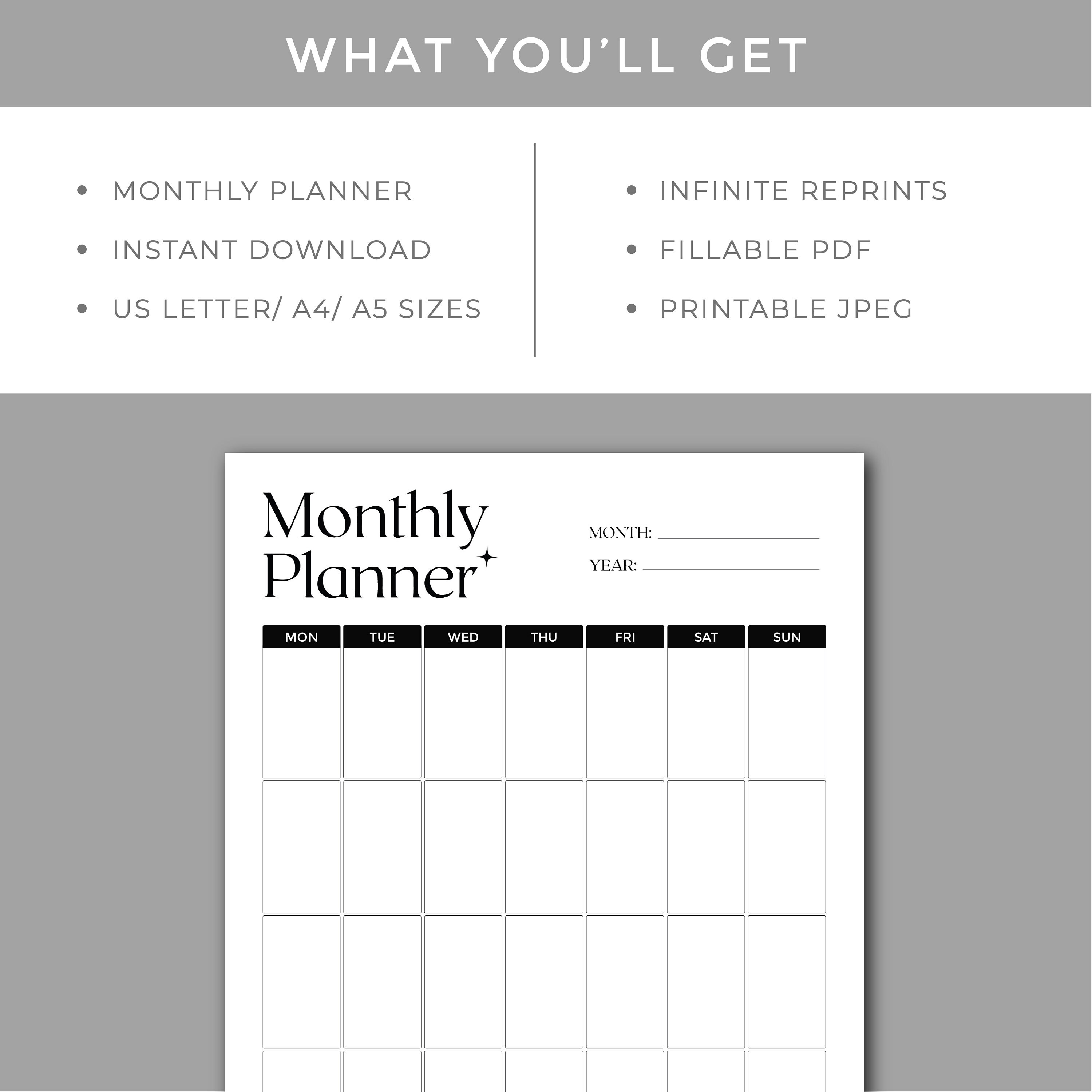 Monthly Planner Printable Goal Tracker Monthly Fitness - Etsy