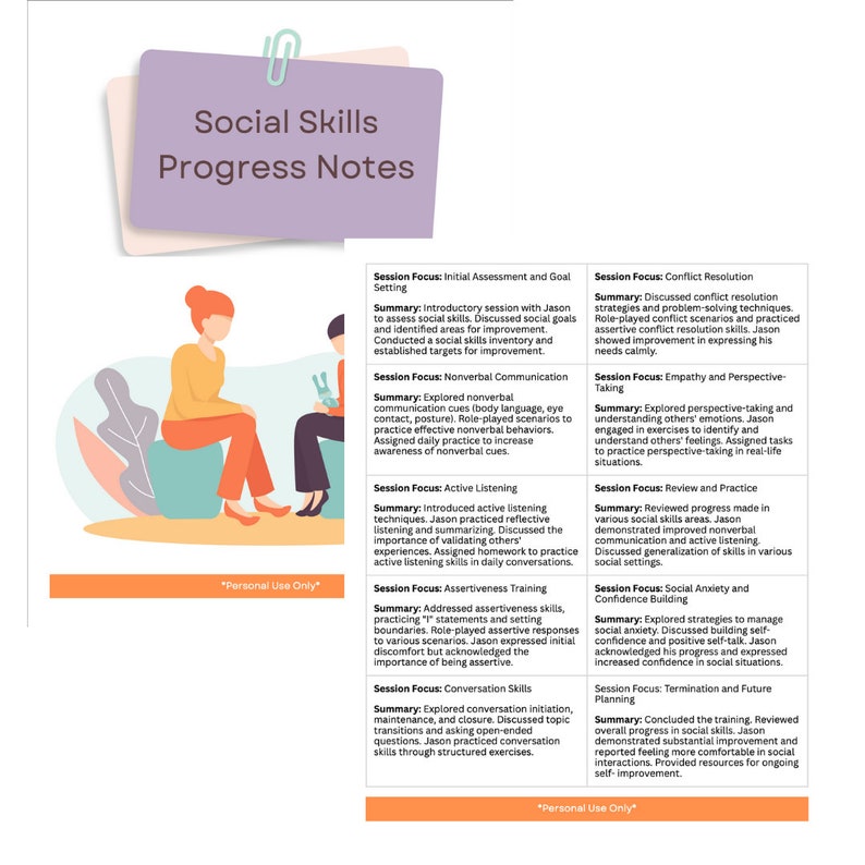 Social Skills Therapy Progress Notes for Counselors and Therapists ...