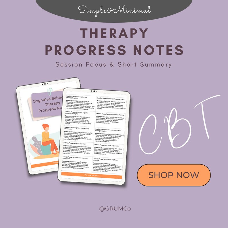 Cognitive Behavioral Therapy (CBT) Progress Notes for Counselors and ...