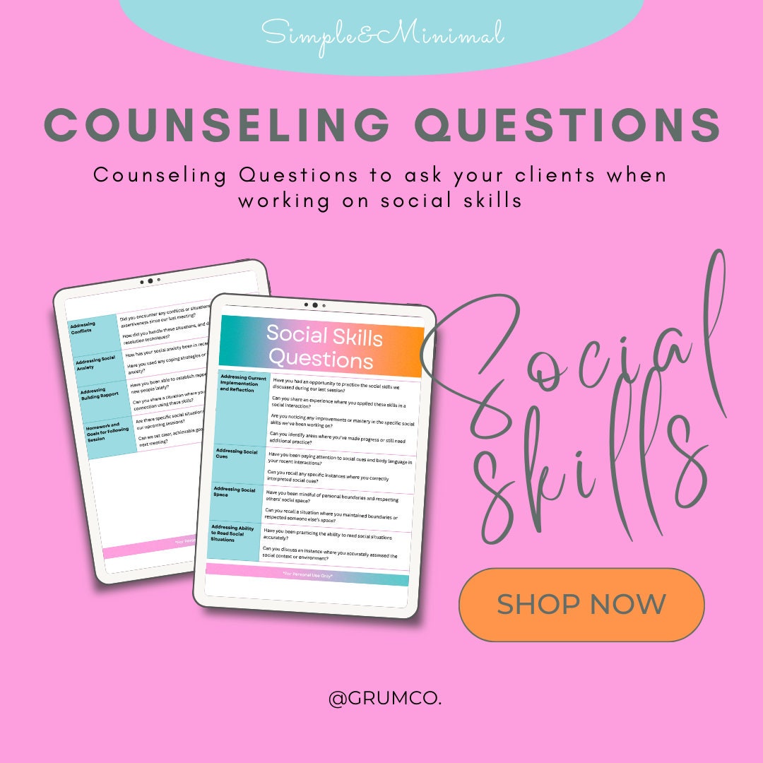Social Skills Questions for Counselors and Therapists (instant Digital ...