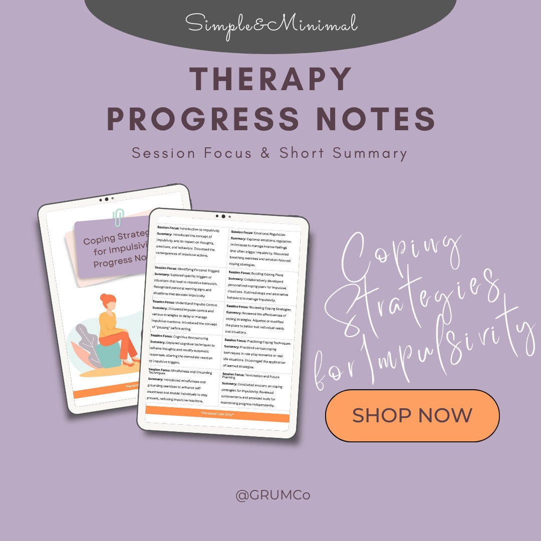 Coping Strategies for Impulsivity Progress Notes for Counselors and ...