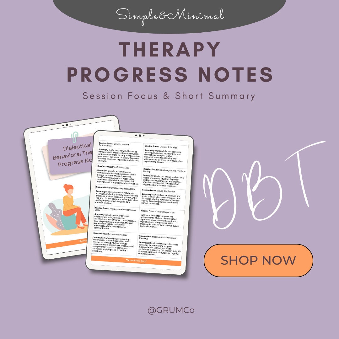 Dialectical Behavioral Therapy (DBT) Progress Notes for Counselors and ...