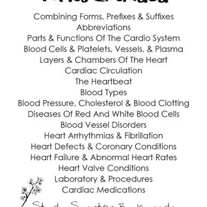Cardiovascular Circulatory System Medical Terminology Study Guide - Etsy