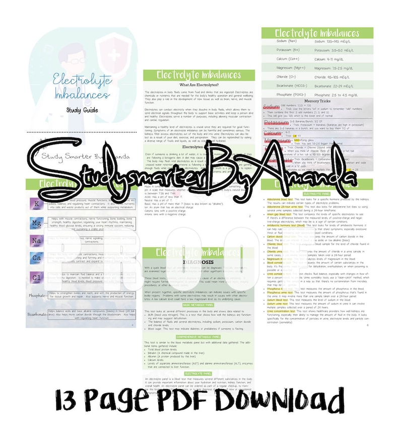 Electrolyte Imbalances Nursing Study Guide - Etsy