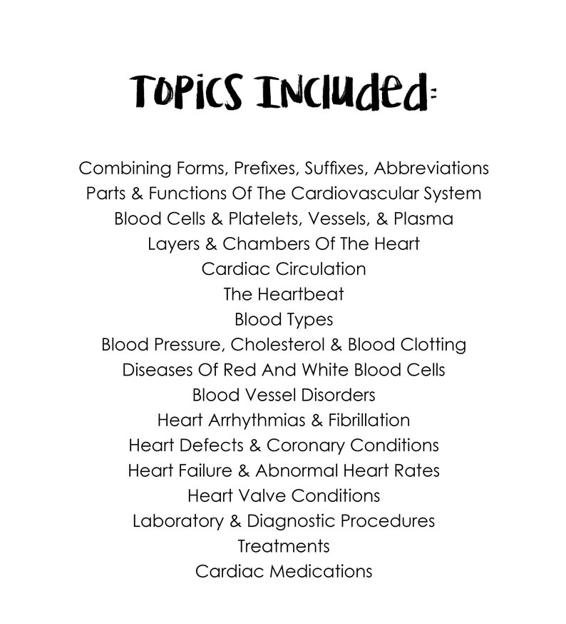 Cardiovascular Circulatory System Medical Terminology Study Guide - Etsy