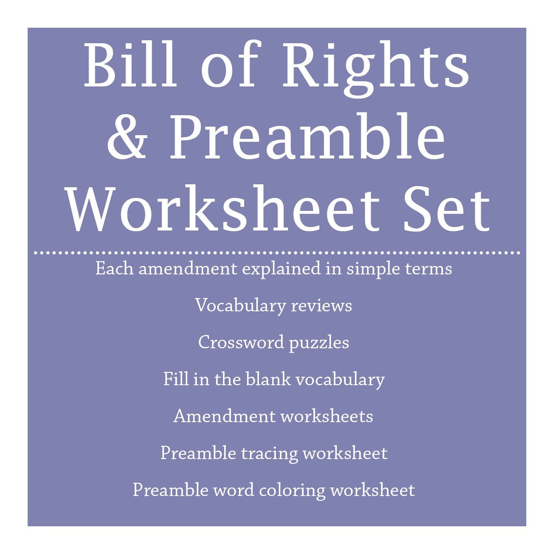 Bill of Rights & Preamble Worksheets - Etsy