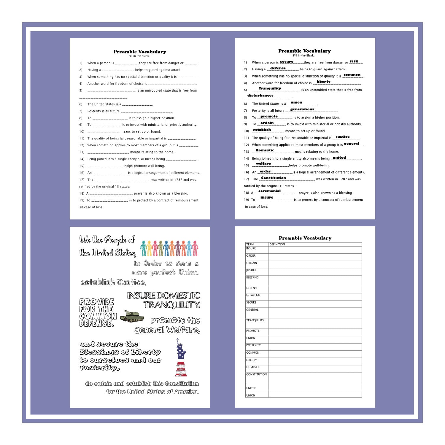 The Preamble Worksheets