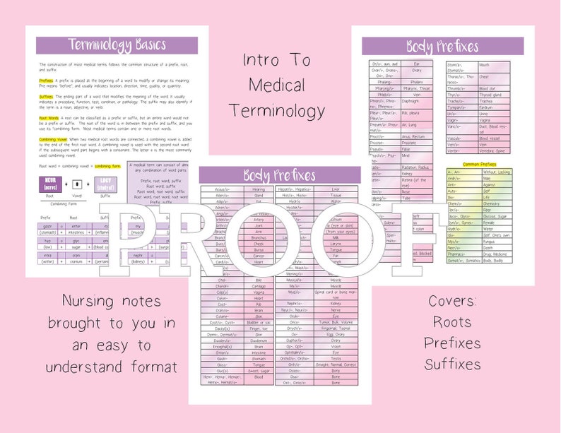 Intro to Medical Terminology Nursing Notes - Etsy