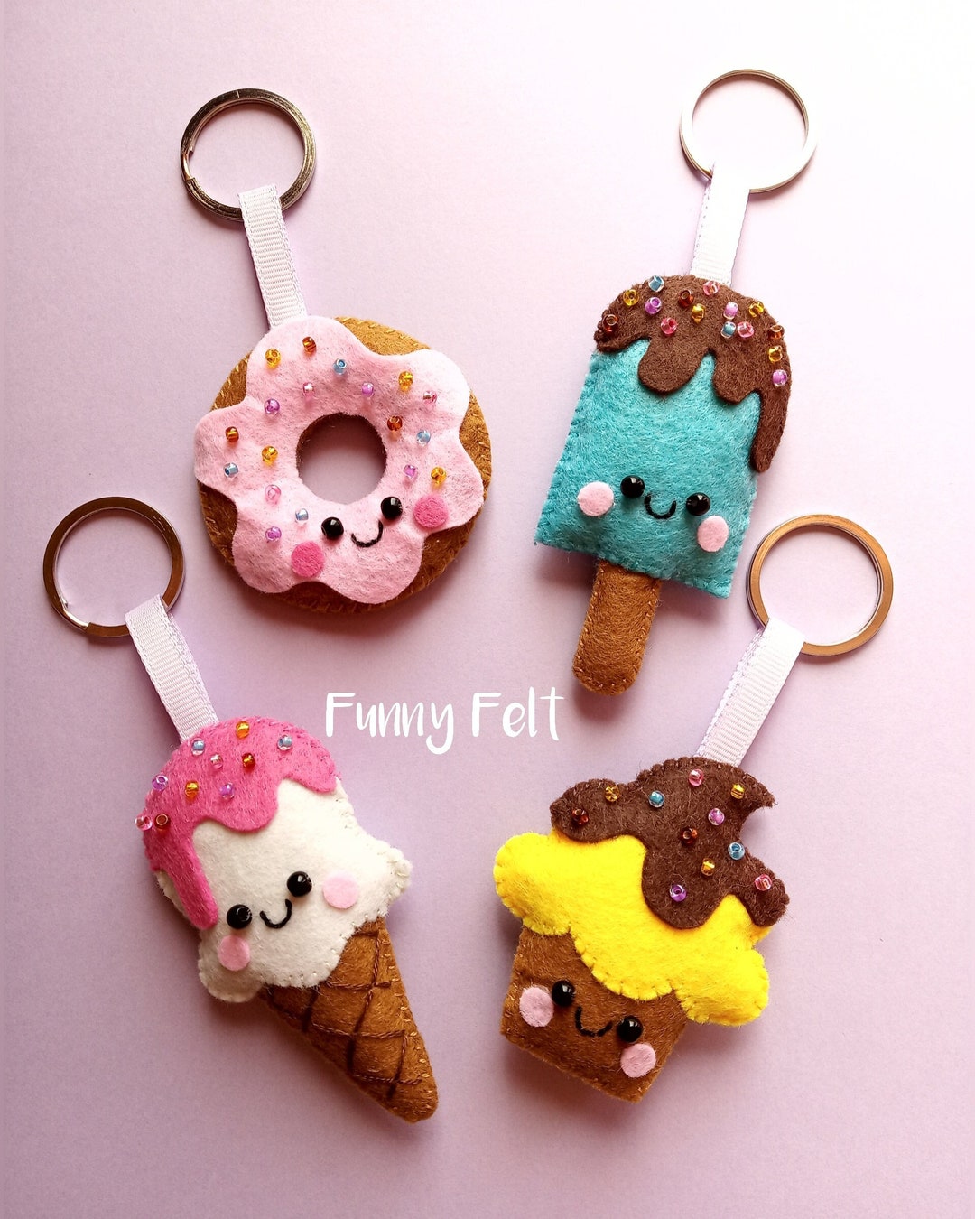Cute Felt Keychain, Kawaii Felt Bag Charms, Cupcake Keychains, Felt Ice ...