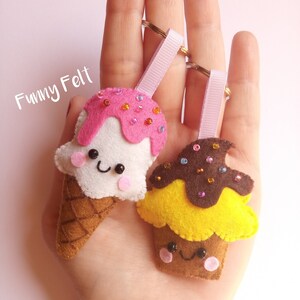 Cute Felt Keychain, Kawaii Felt Bag Charms, Cupcake Keychains, Felt Ice ...