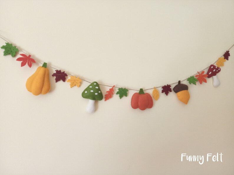 Autumn Felt Garland, Pumpkin Garland, Fall Decor, Leaves and Mushrooms ...