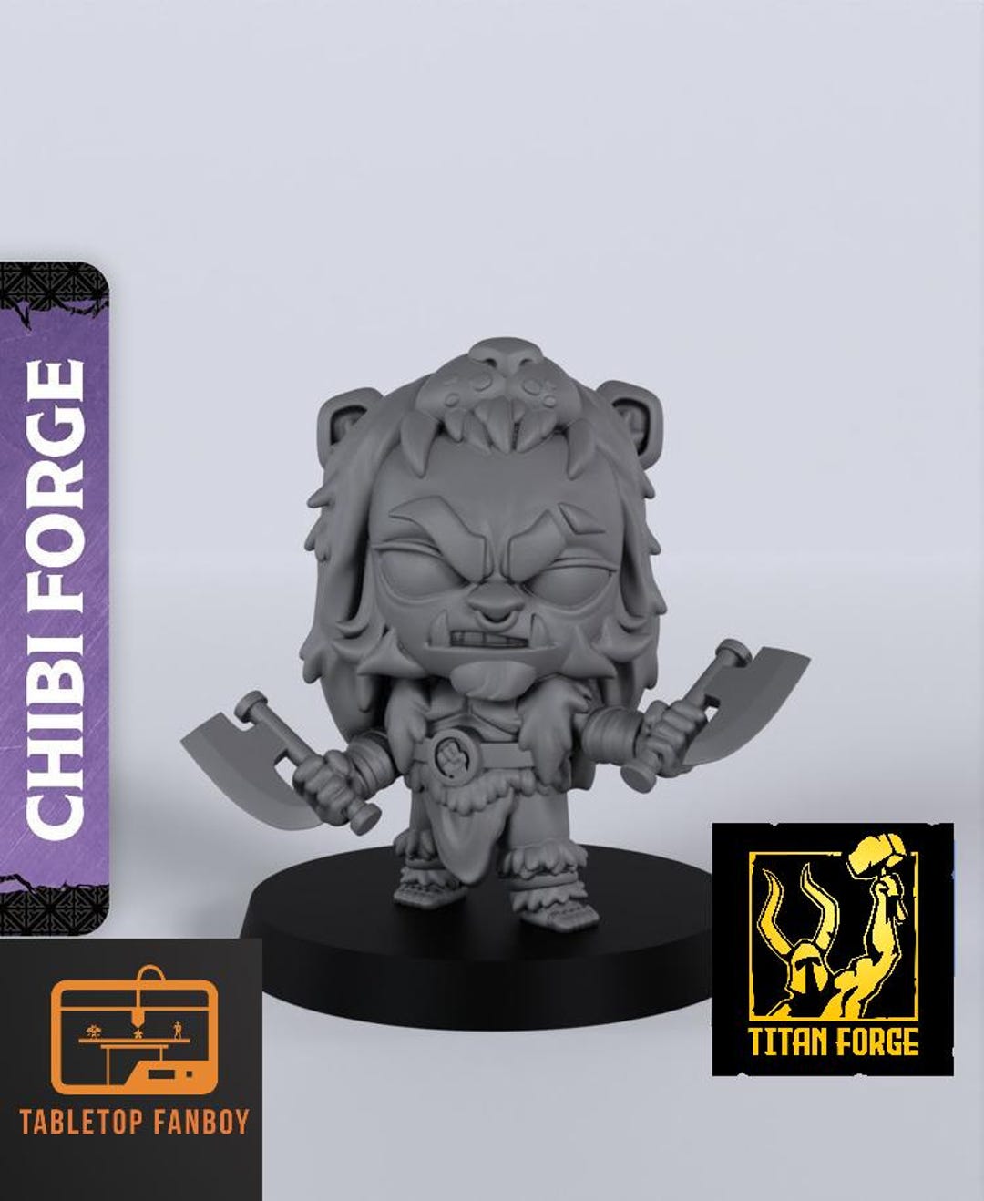 Chibi Male Half Orc Barbarian With Dual Axes Miniature 32mm Scale by ...