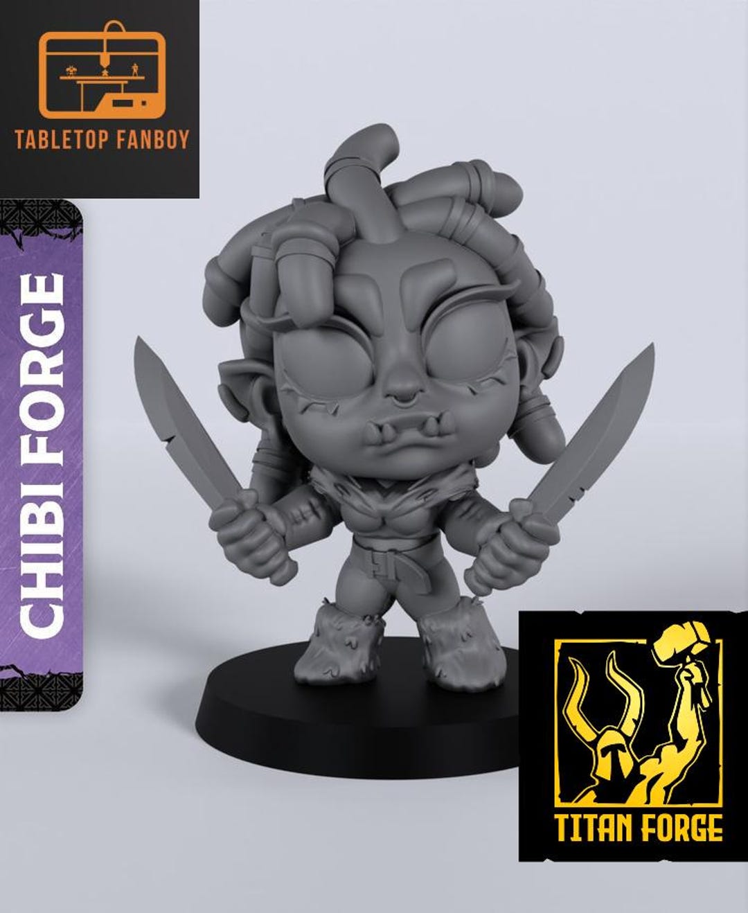 Chibi Female Half Orc Fighter With Dual Swords Miniature 32mm Scale by ...