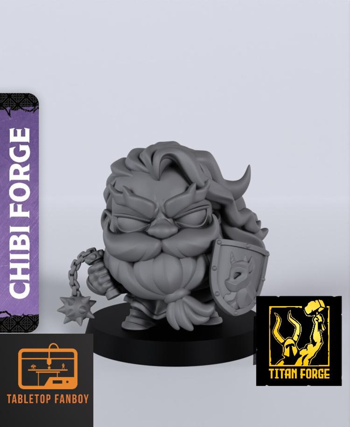 Chibi Male Dwarf Fighter With Flail and Shield Miniature 32mm Scale by ...