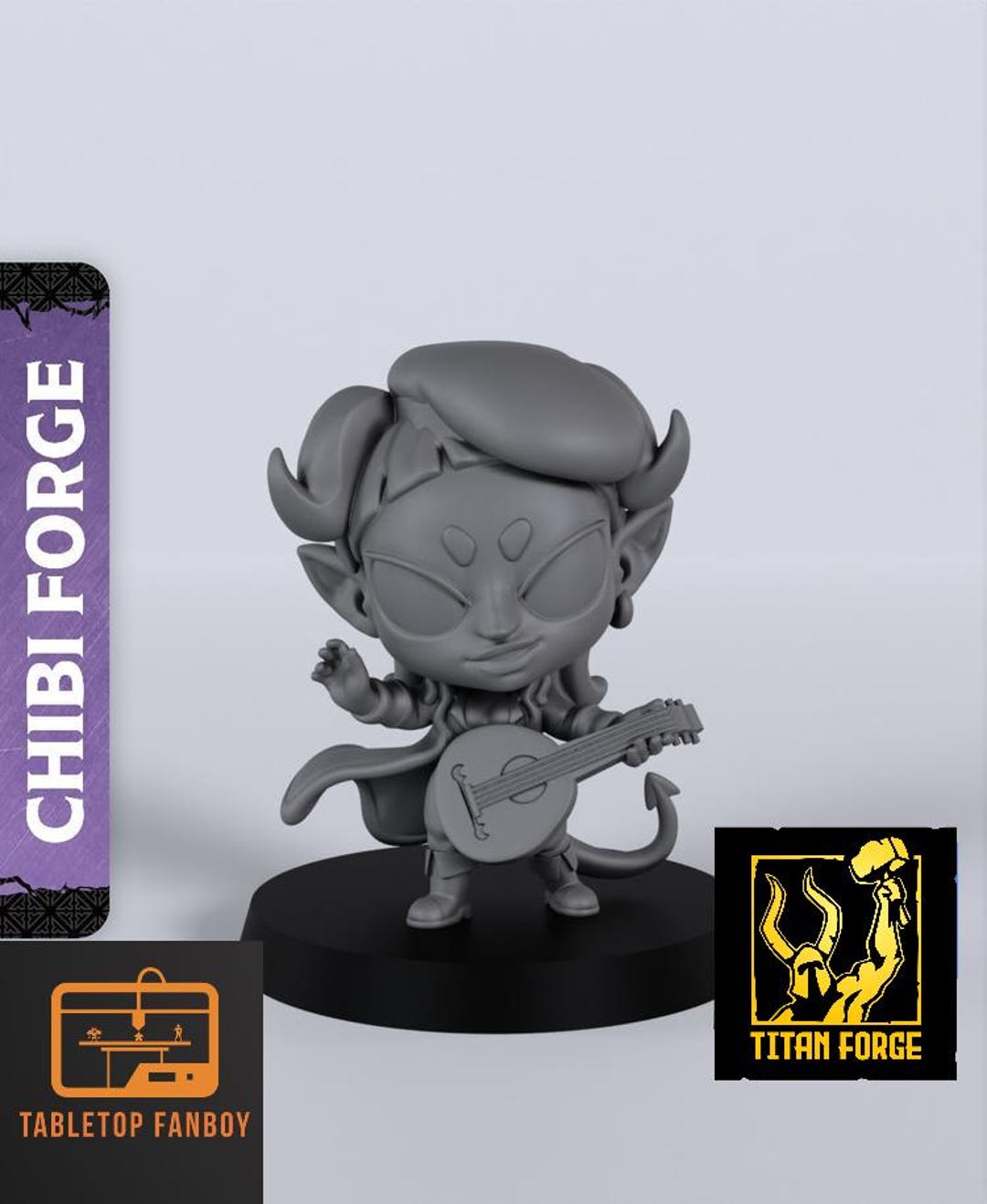 Chibi Female Tiefling Bard Miniature 32mm Scale by Titan Forge With ...