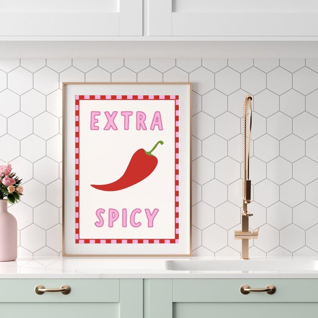 Extra Spicy Wall Art Printable | Chilli Pepper Kitchen Print | Red ...