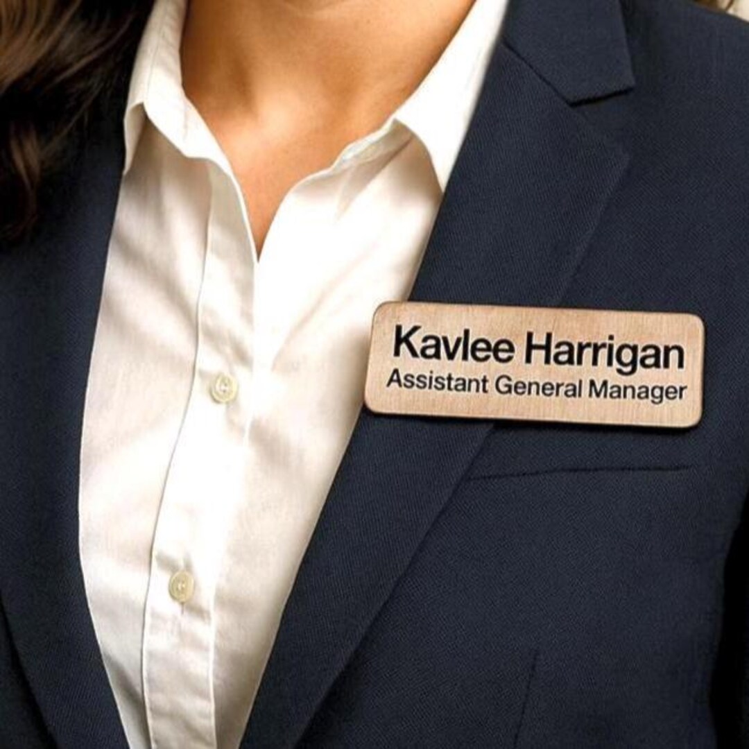 Custom Engraved Wooden Name Tag: Magnetic Staff Badge - Etsy