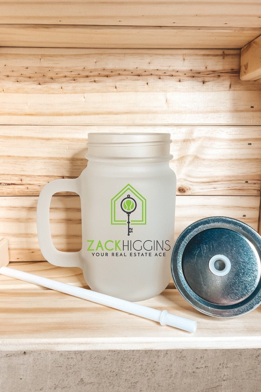 Custom Logo Frosted Glass Mason Jar Mug, Personalized Mason Jar Cup With Handle, Iced Coffee Mug ...