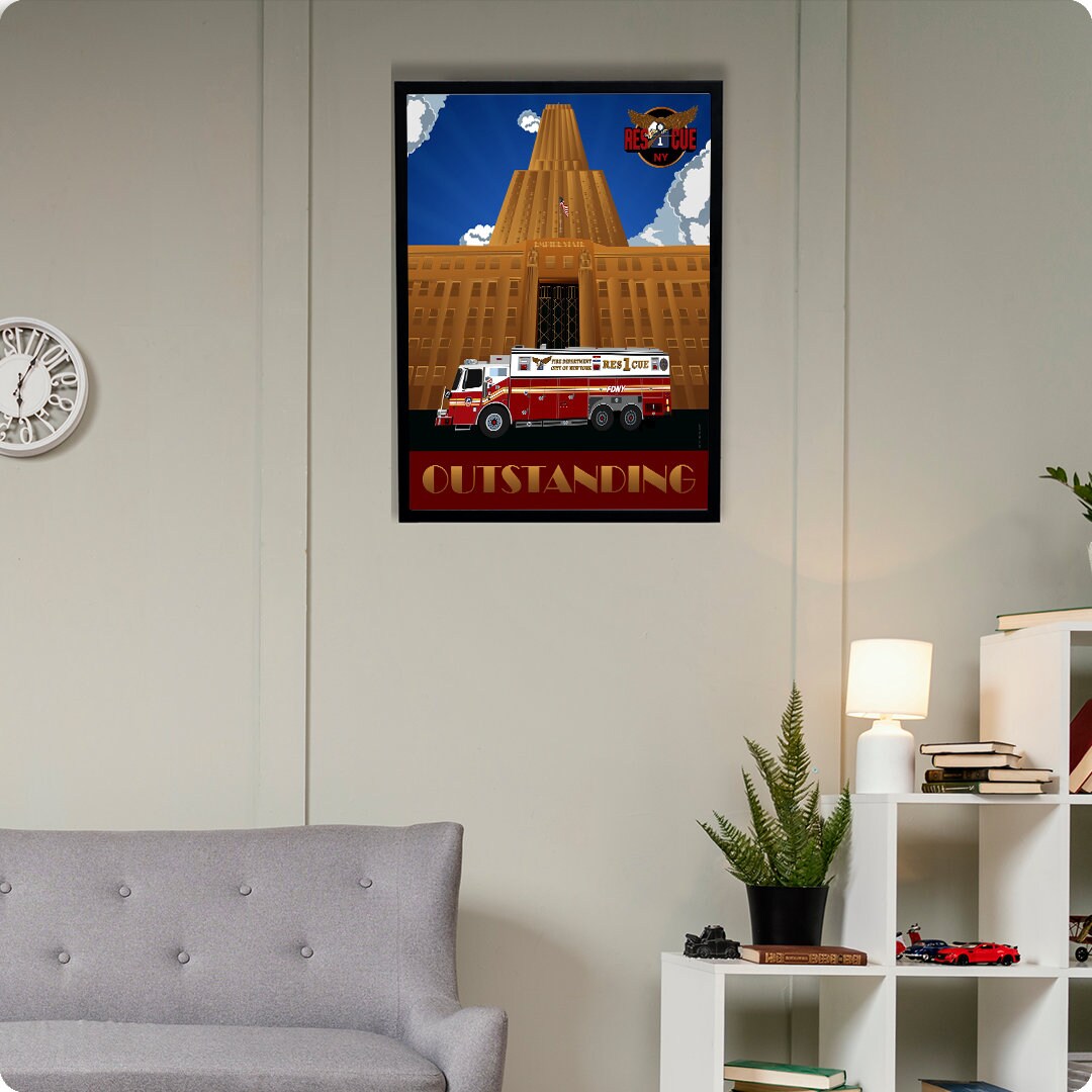 Manhattan, NY Rescue 1 | Firefighter Poster | Art Deco | First ...