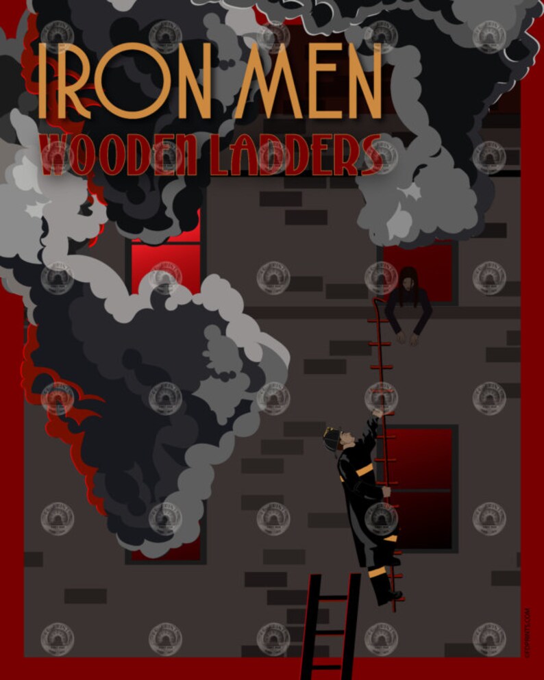 Iron Men Wooden Ladders Firefighter Canvas Art Deco | Fireman Ladder ...