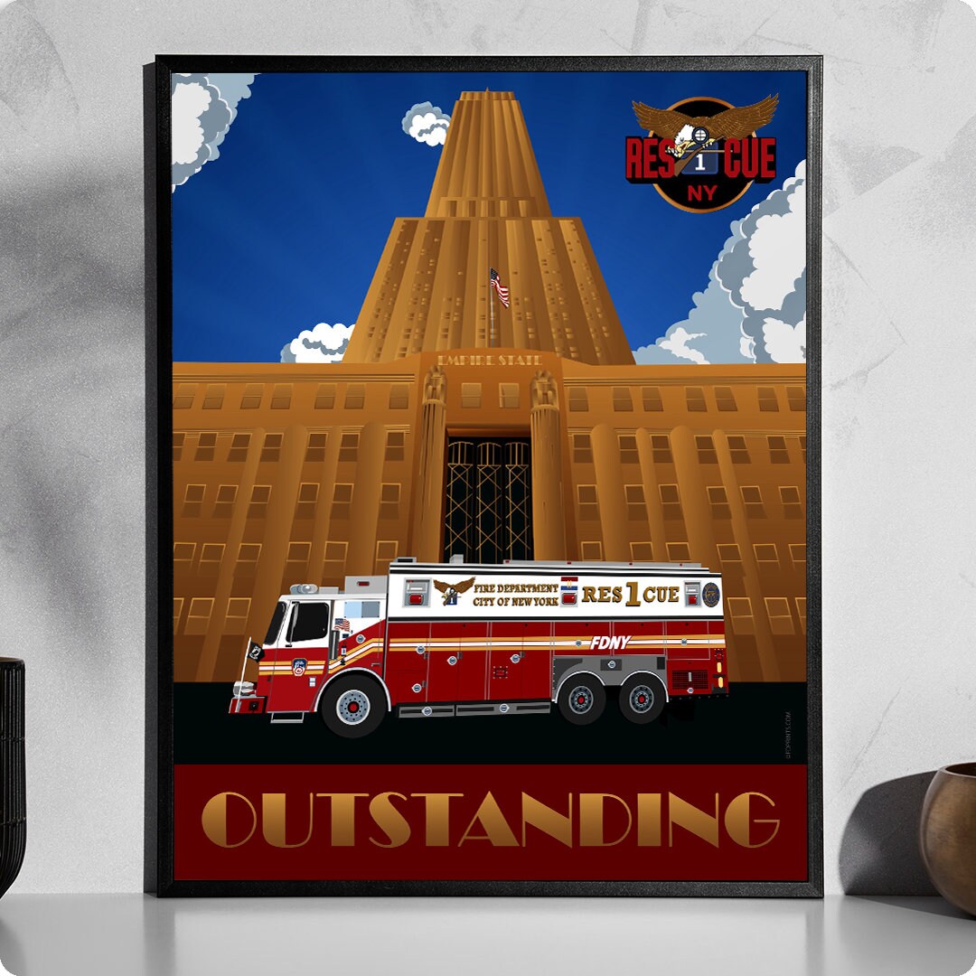 Manhattan, NY Rescue 1 | Firefighter Poster | Art Deco | First ...