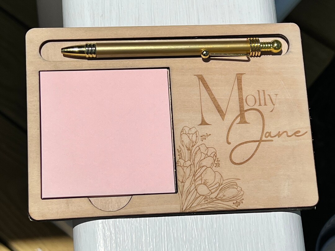 Custom Engraved Wood Sticky Note & Pen Holder: Desk Organizer - Etsy