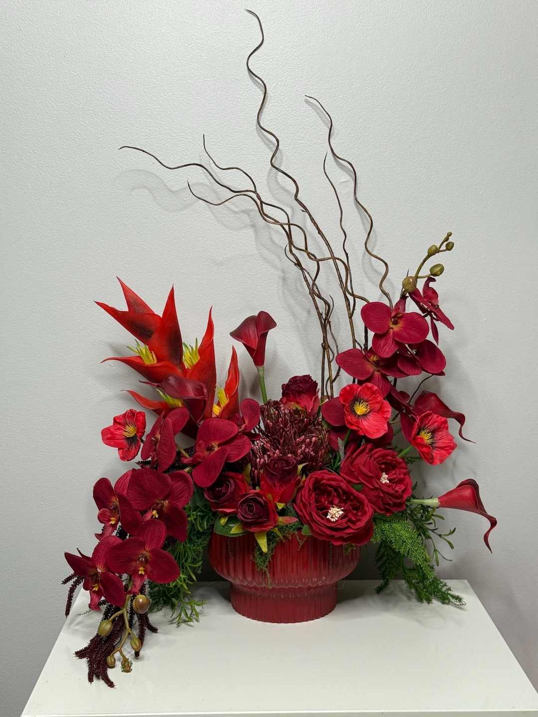 Monochrome Merlot Luxury Faux Flower Arrangement – All Red Orchid ...