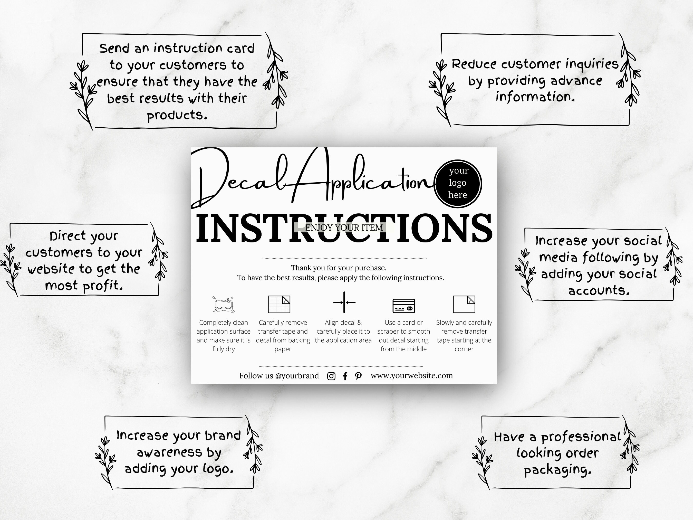 Printable Vinyl Car Decal Care Card Instructions Decal Application ...