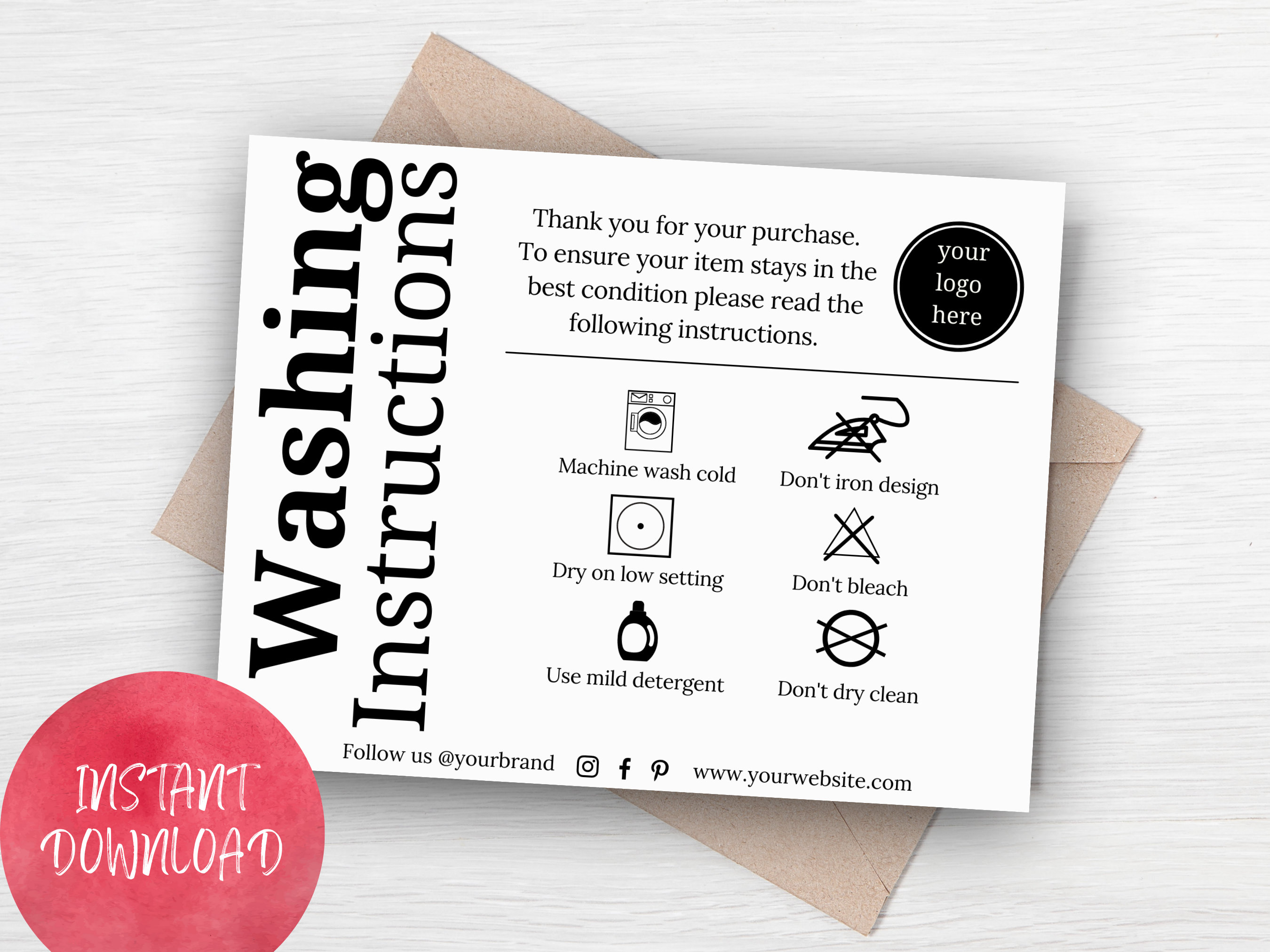 Editable Washing Instructions Card Template Canva Printable Clothing ...