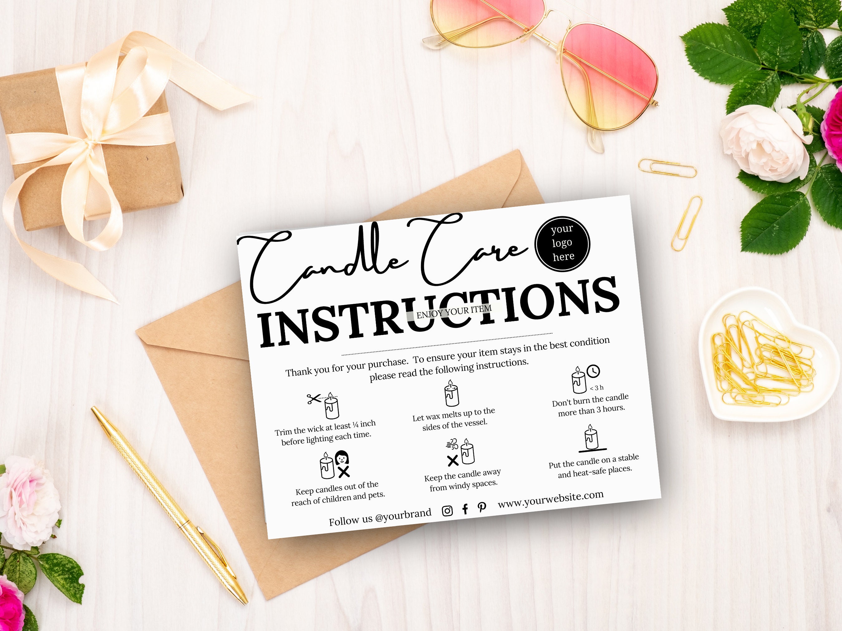 Candle Care Card Template Candle Care Cards Canva Printable - Etsy