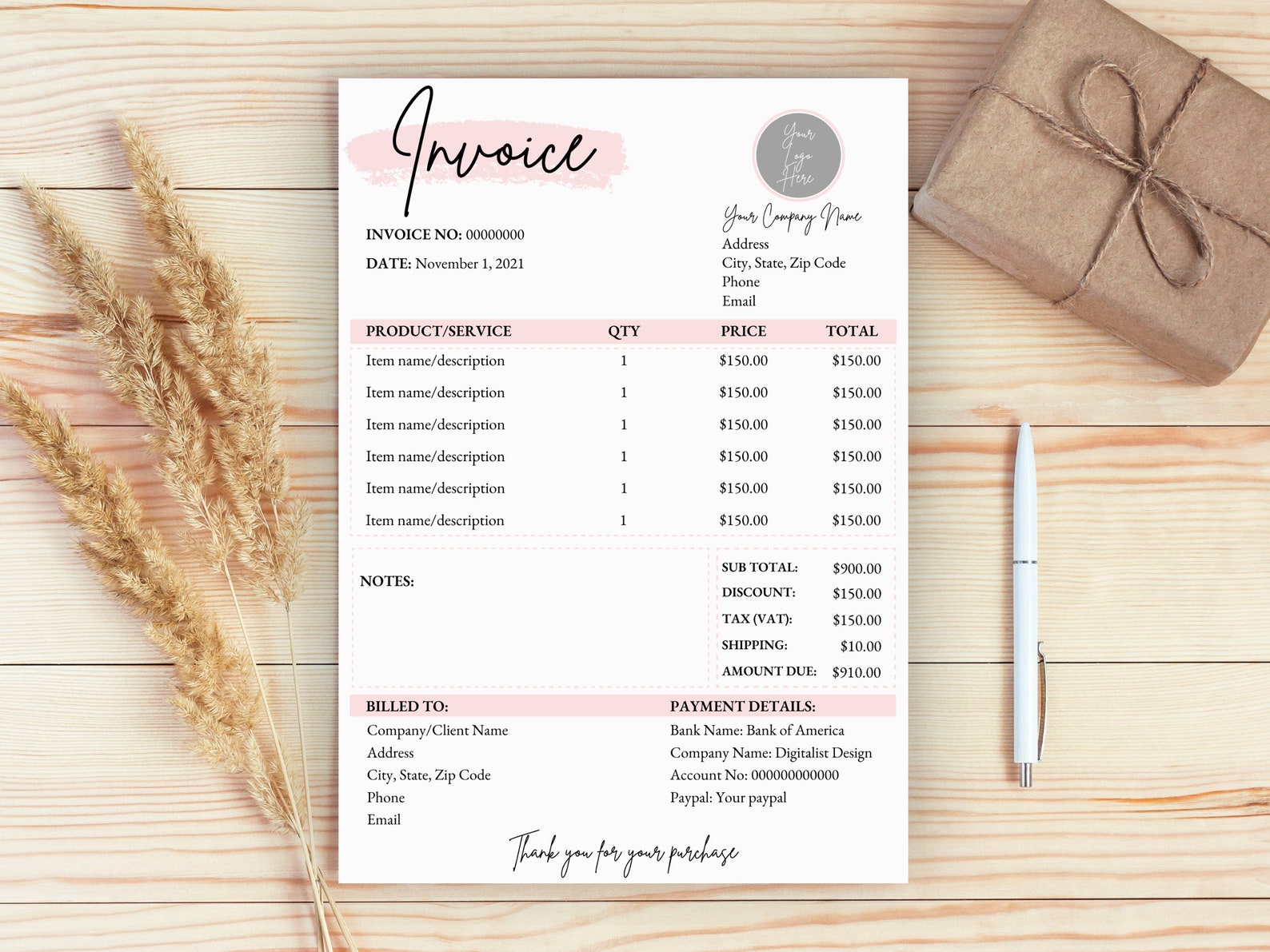 Invoice Template for Influencers Invoice Form for Bloggers - Etsy