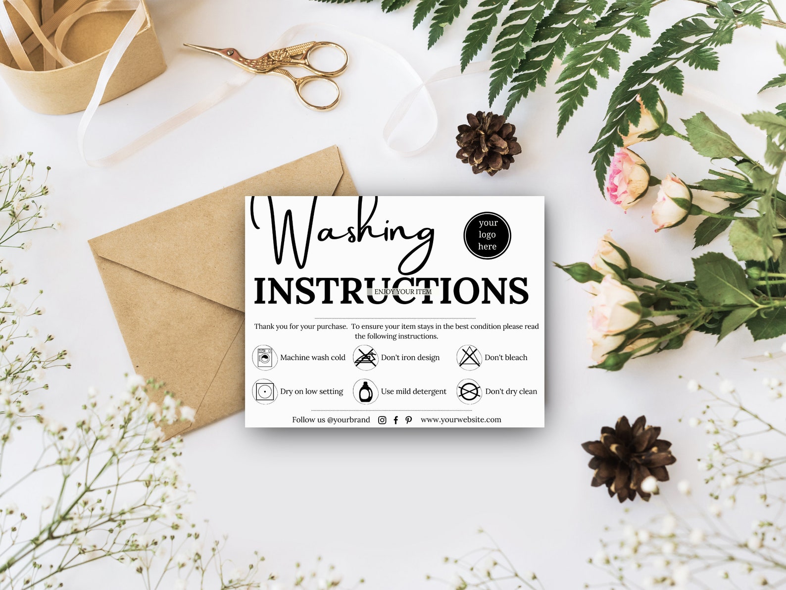 Editable Washing Instructions Card Canva Template Printable - Etsy