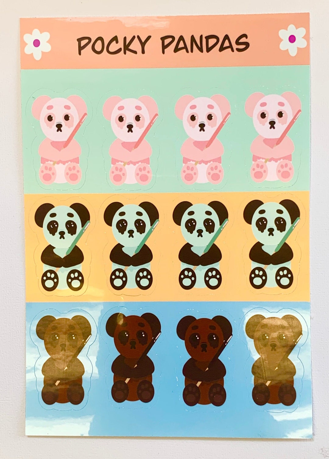 Cute Glossy POCKY Panda STICKER SHEET, Animal Stickers Stationary ...