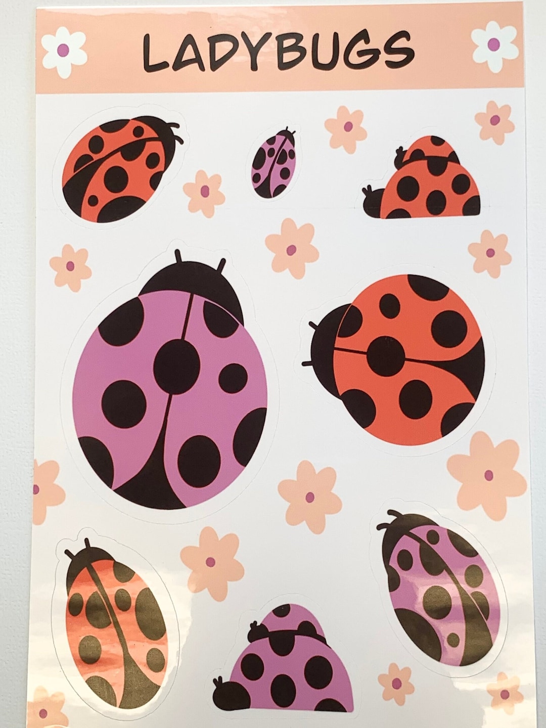 Cute Glossy LADYBUG STICKER SHEET, Animal Stickers Stationary, Perfect ...