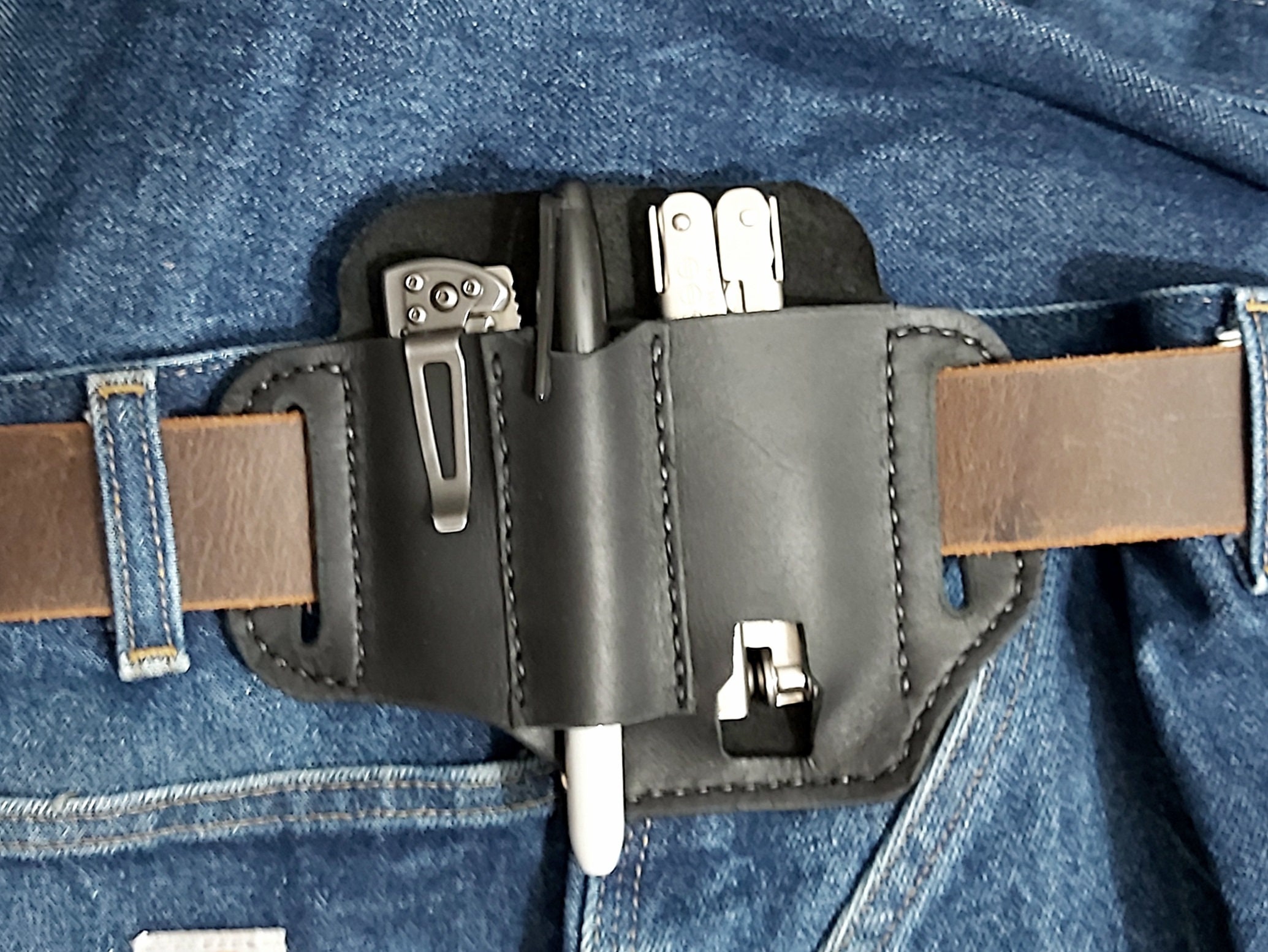 Black Leather EDC, Multi-tool Belt Sheath, Pocket Tool Organizer ...