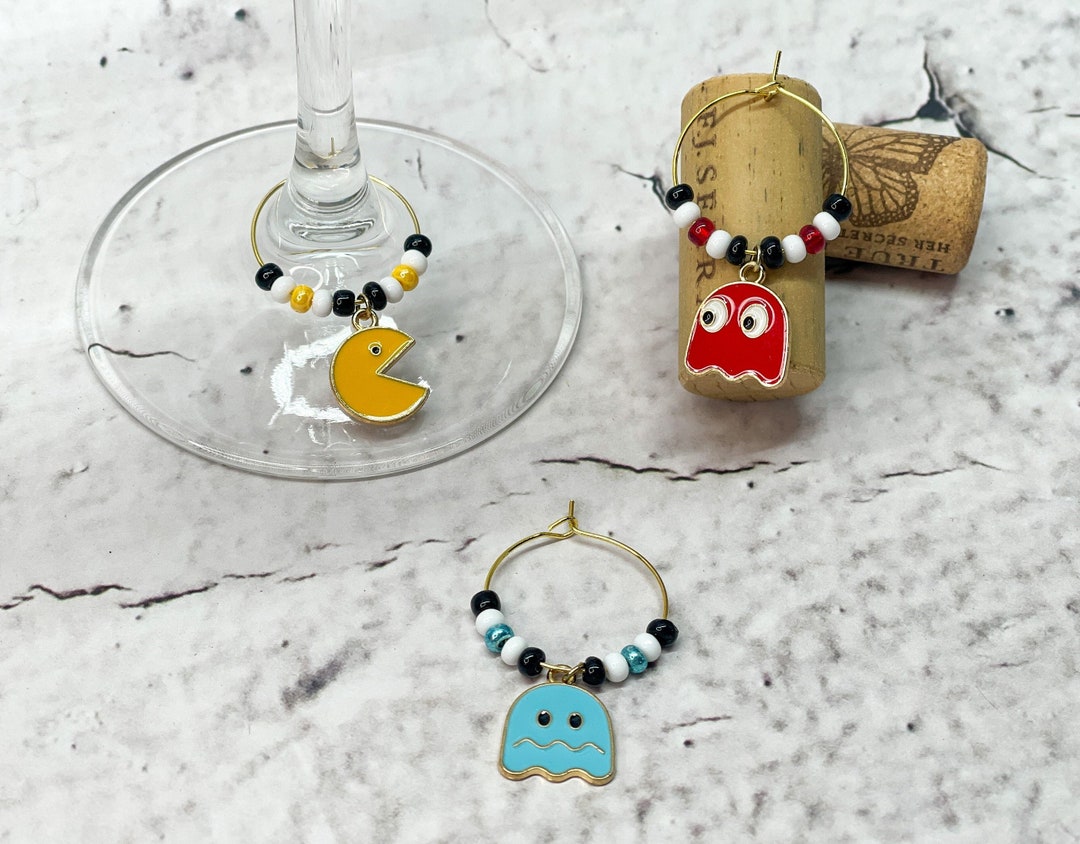 PAC MAN Wine Charms / Arcade Wine Charms / Gaming Wine Charms / Set of ...