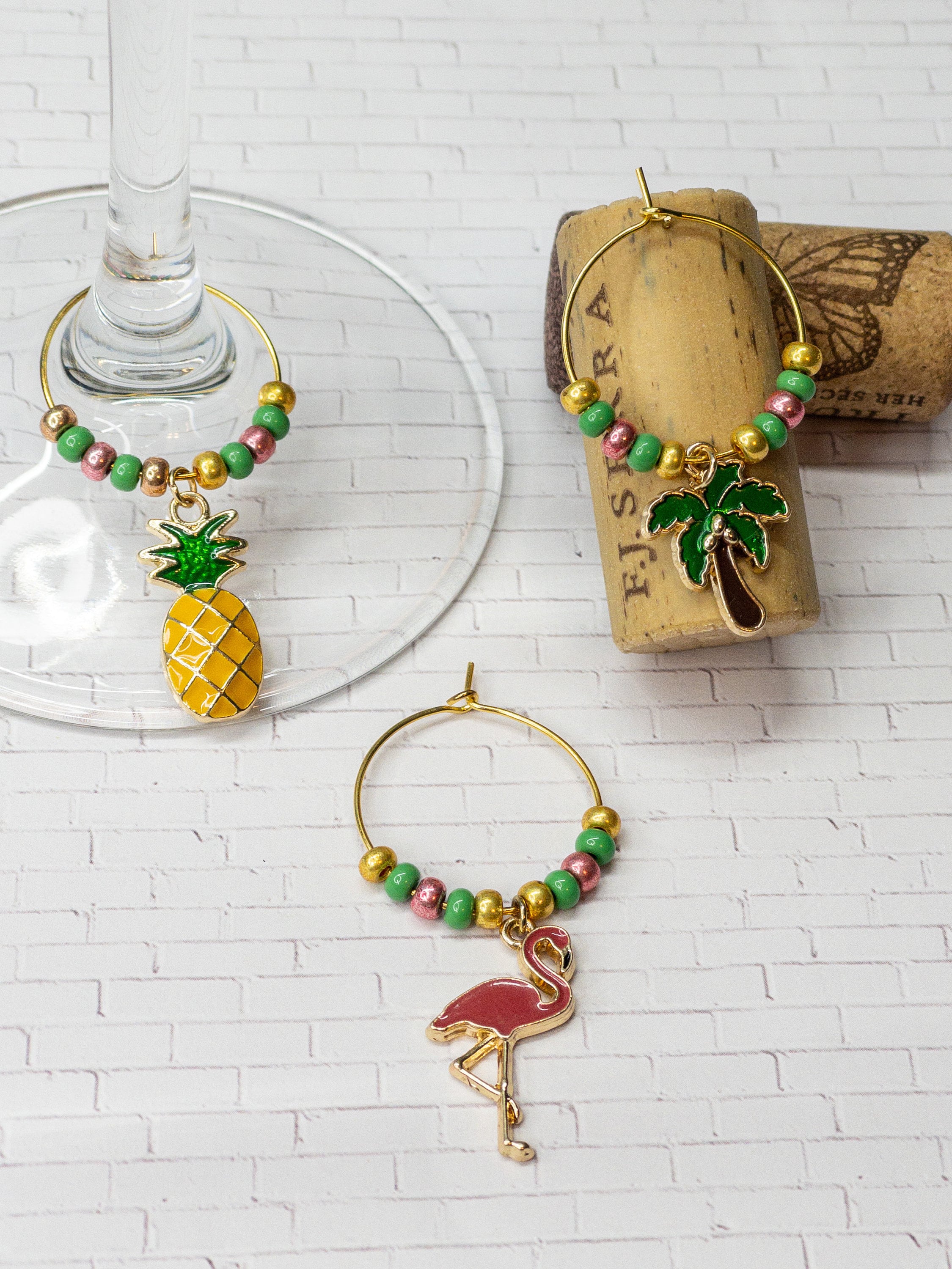 Summer Wine Charms / Flamingo Wine Charms / Pineapple Charms / Palm ...