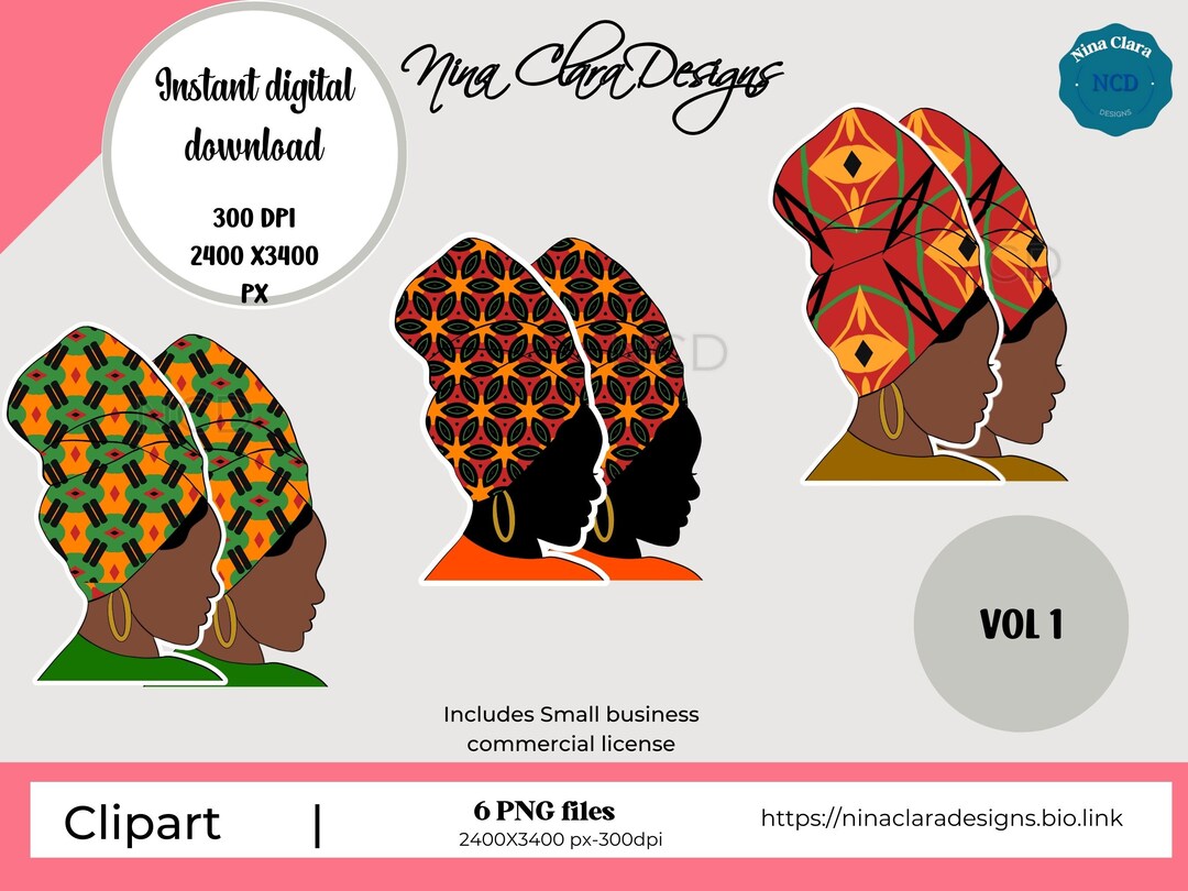 Black Woman Clipart: African Headwrap Stickers (digital Download) - Etsy