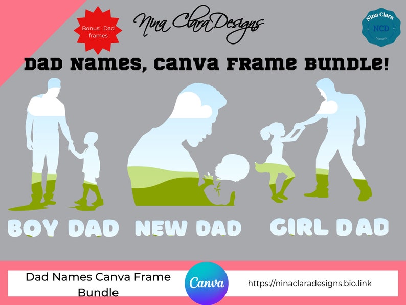Custom Canva Frame Dad Names SVG, Dad Doodle Names, Father Drag and ...