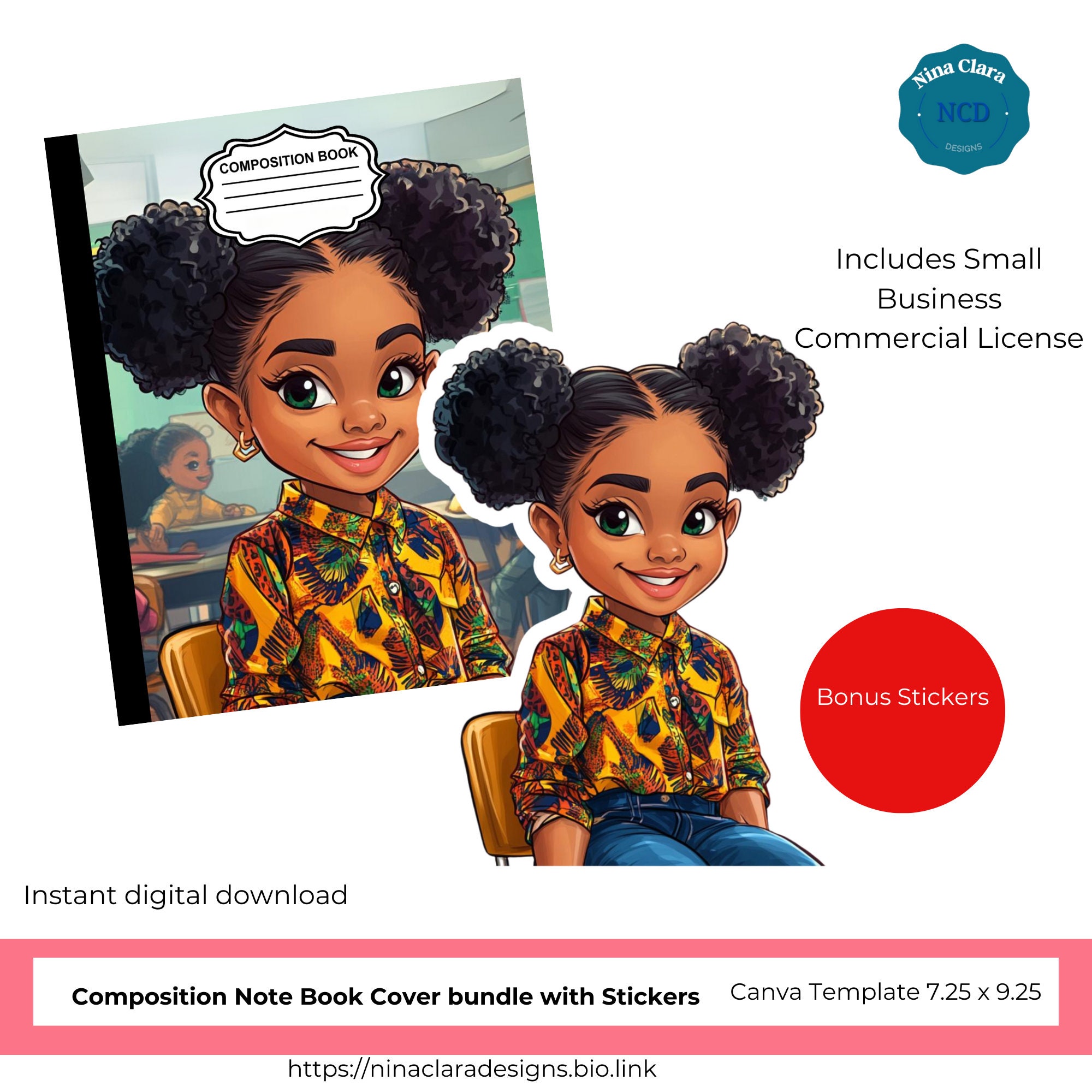 Cute African American Girl Back-to-school Digital Composition Book ...