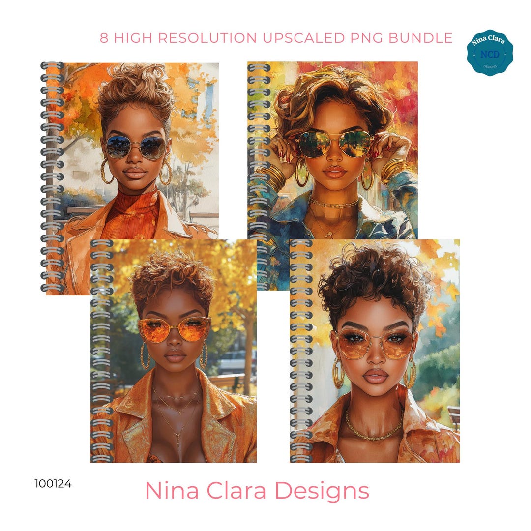 Fall Fashion Art PNG Bundle: African American Woman Printable (digital ...