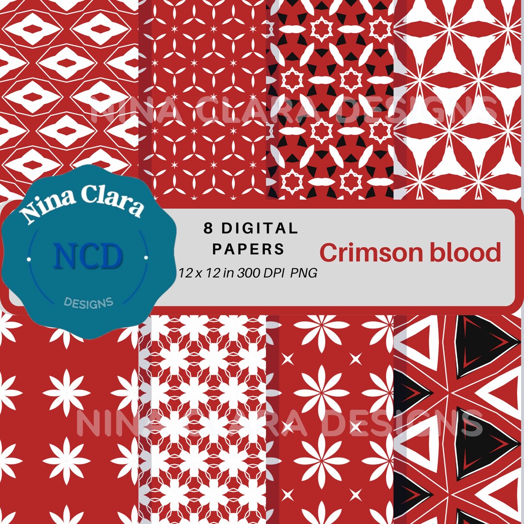 Red and White Digital Paper Pack, Seamless Patterns, Background ...